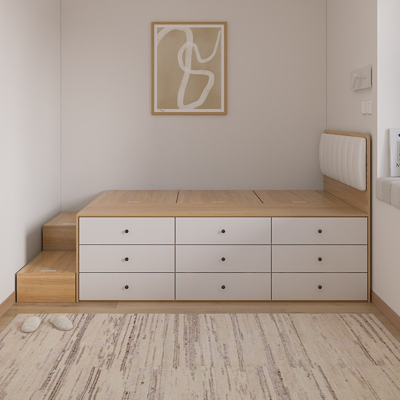Small sized drawer bed storage high box storage bed tatami bed with ...