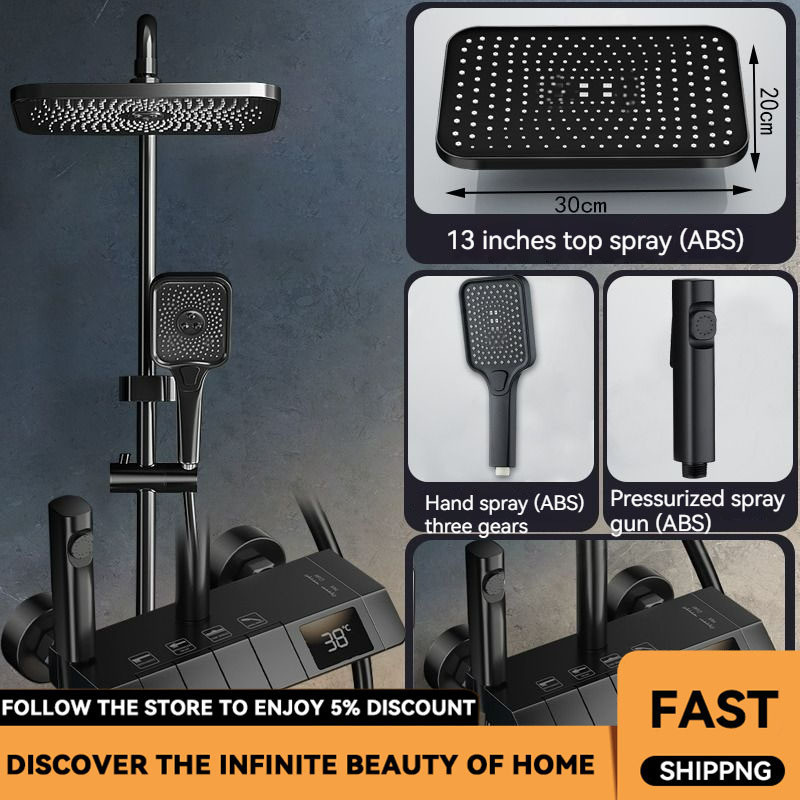 Bathroom Shower Set Full Copper Series Rain Shower Set with Temperature ...