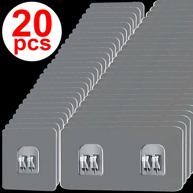 30Pcs Transparent Double Hooks Stickers - Wall Mounted Heavy Duty ...