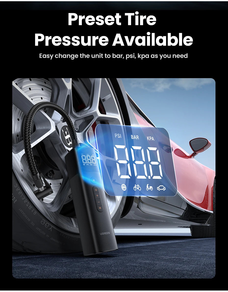 UGREEN Car Air Pump Portable Air Compressor for Car Motorcycles Bicycle ...