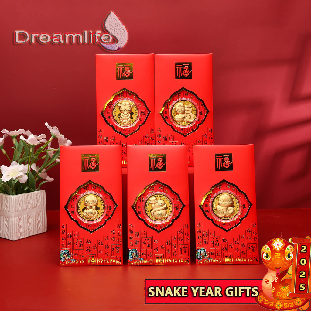 2025 Snake Year Lucky Coin Red Envelope Snake Year Gold Foil Money Bag ...