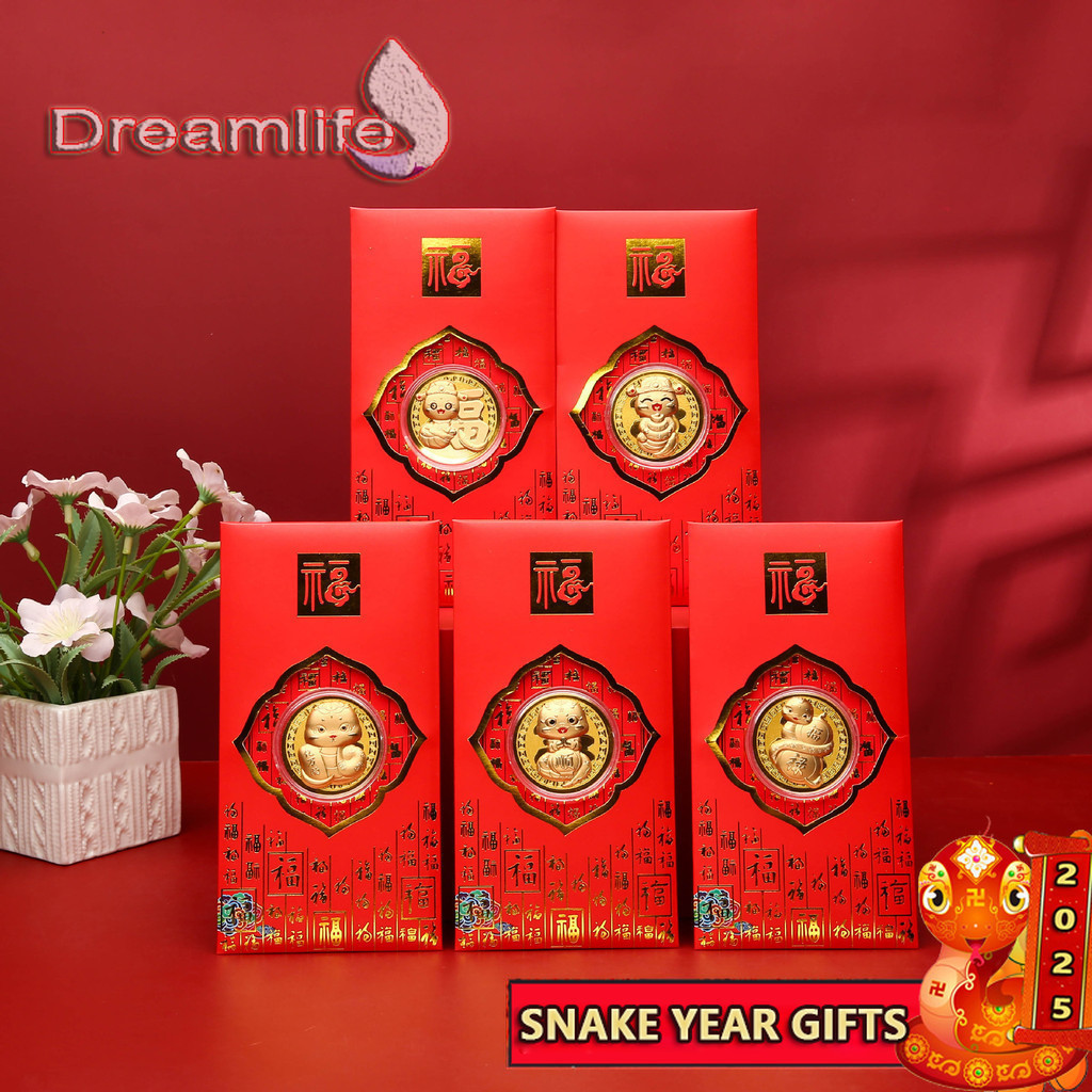 2025 Snake Year Lucky Coin Red Envelope Snake Year Gold Foil Money Bag ...
