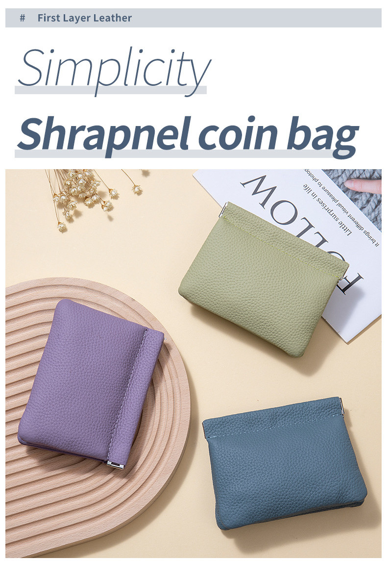 Japanese Mini Coin Purses Leather Lychee Pattern Shrapnel Automatic ...