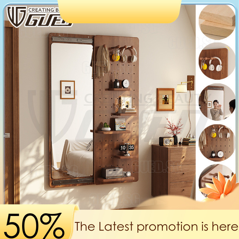 GUED Solid Wood Full Length Body Mirror Hidden Sliding Foldable ...