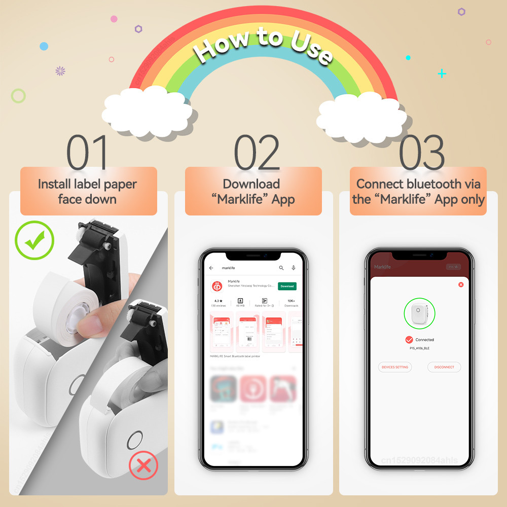 Marklife Thermal Label Sticker Printer P12 Mini Portable Bluetooth ...