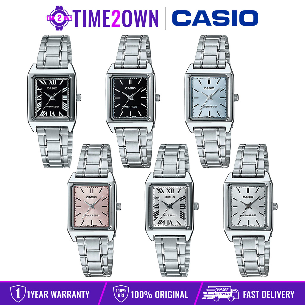 Casio LTP-V007D Square Face Fashion Quartz Analog Stainless Steel Band Women Watch Jam Perempuan ...