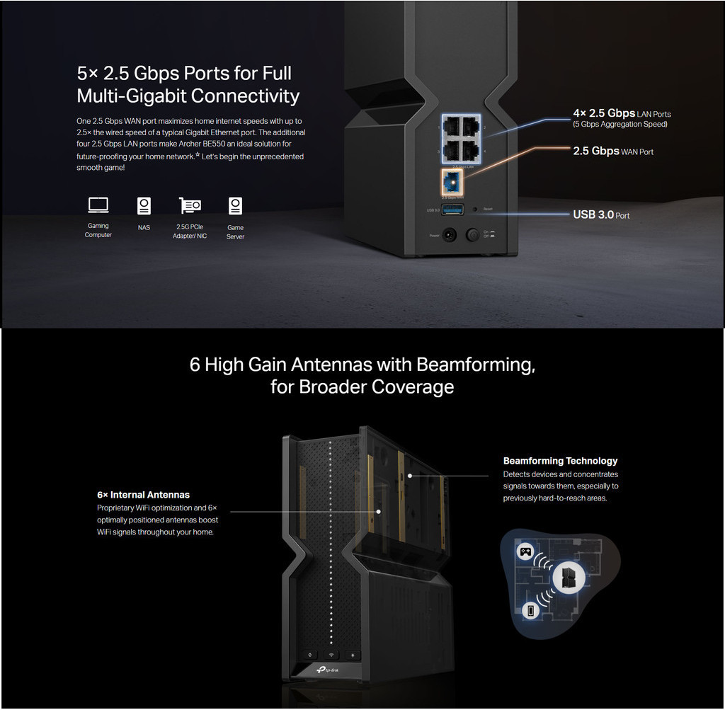 Tp-link Archer Be550 Be9300 Tri-band Wifi 7 Router (574 + 2880 ...