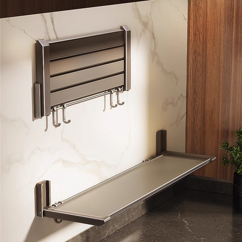 Kitchen Foldable Food Prep Shelf With Hook Wall Mounted Seasoning ...