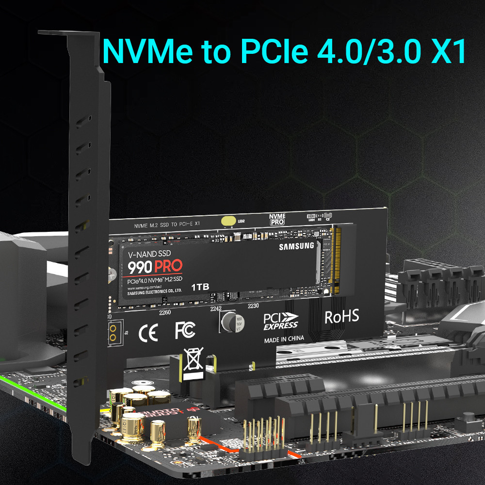 JEYI M.2 NVME SSD to PCIe 4.0 x1 Adapter Card, 2280 SSD PCIE X1 ...