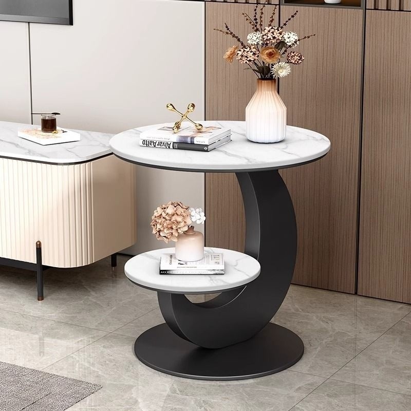 Rock Slab Side Table Round Sofa Side Table Double Layered Small Table ...