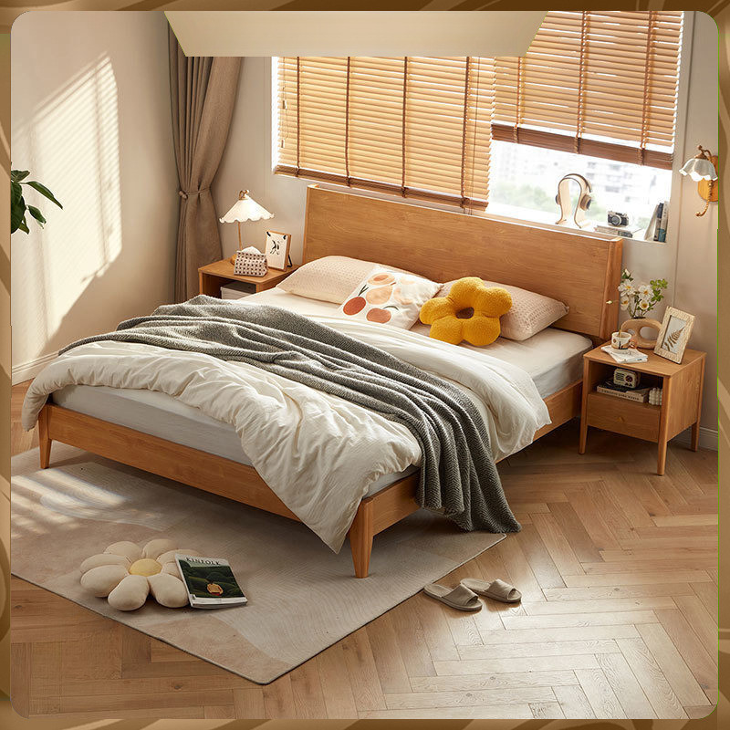 Natural Wood Style Large Bed Solid Wood Foot Bed Frame Master Bedroom ...
