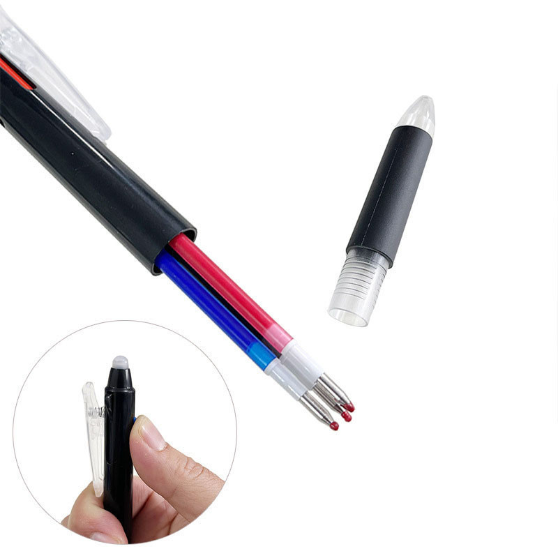 3 in 1 Multi Color Press Erasable Pen 0.5mm Red, Black and Blue Three ...