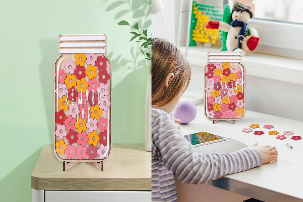 smiles| Home Reward Chart Motivational Chart for Kids Wooden Reward Jar ...