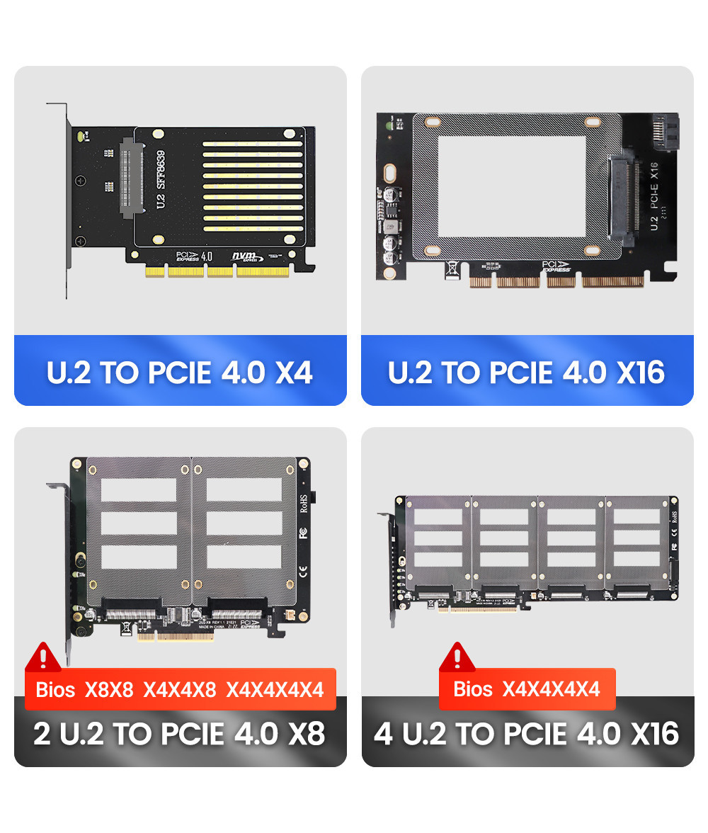 JEYI U.2 to PCIe 4.0 Adapter, NVMe 2.5" U.2 (SFF-8639) SSD PCIe x4 x8 ...