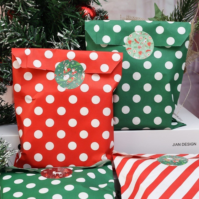 24Pcs Christmas Kraft Paper Candy Cookies Bag - Polka Dot Striped ...