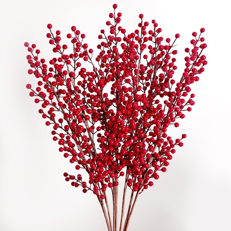 Artificial Red Berry Flowers Bouquet Fake Plant Gold Eucalyptus Xmas ...