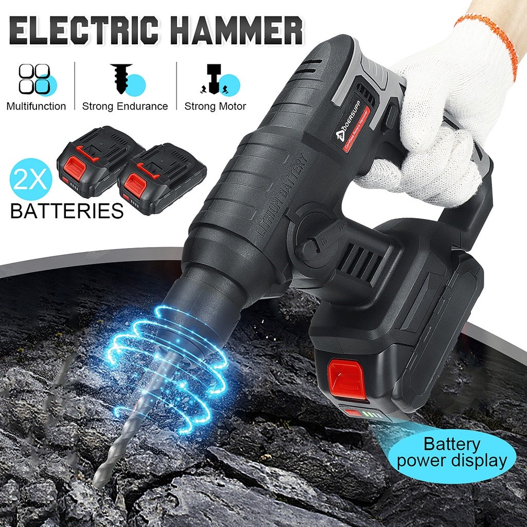 7500mAh Electric Rotary Hammer Cordless Rechargeable Multifunction ...