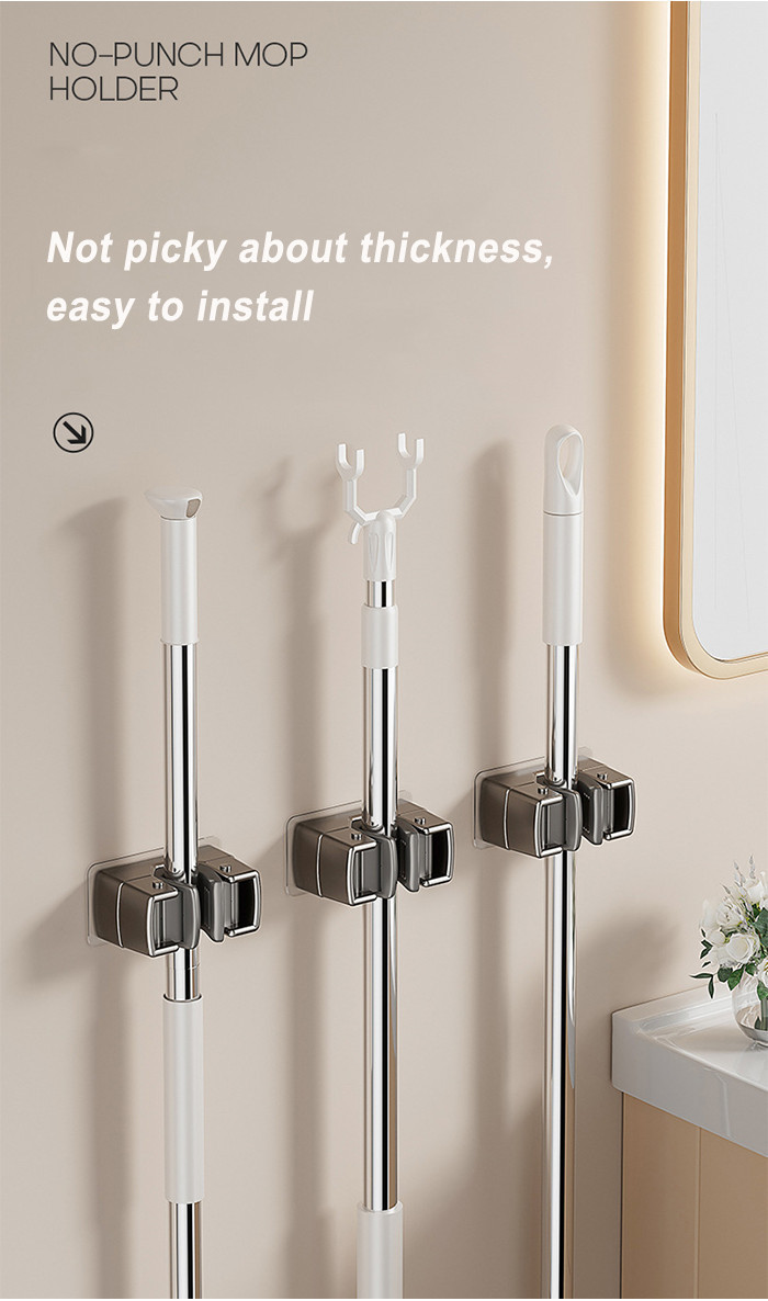FEELING ️NEW ABS Mop Hook Holder,Mop Broom Holder Clip,Adhesive Wall ...