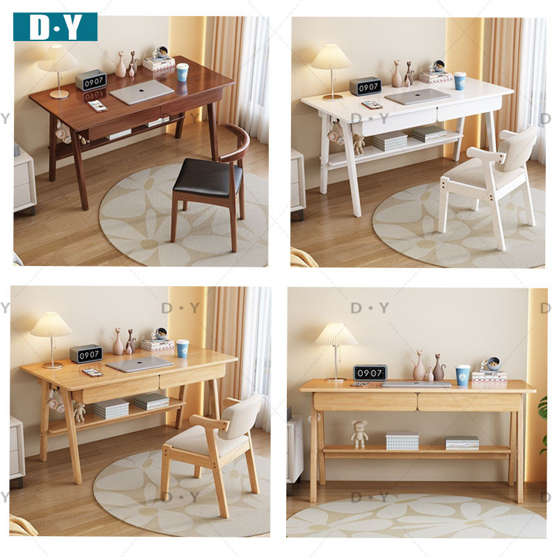 DXY Study New Solid Wood Double Drawer Desk Simple Bedroom Walnut ...