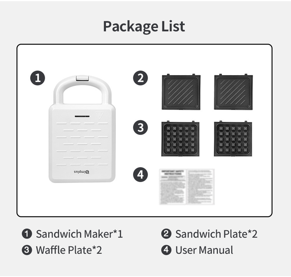 Simplus Sandwich Waffle Maker | 650W | Removable Plate | Overheat ...