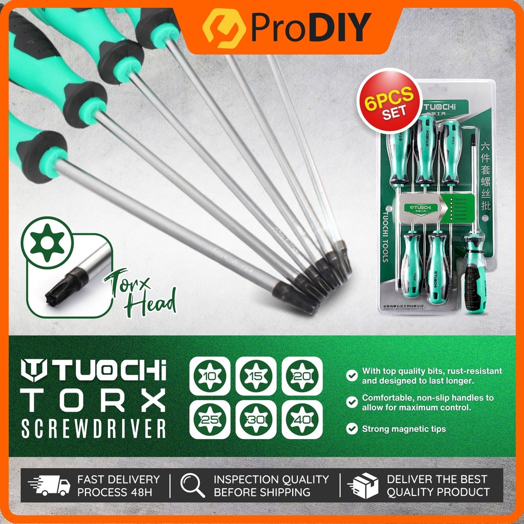 TUOCHI 6PCS Extra Long Torx Screwdriver Set Star Head Magnetic Tip ...