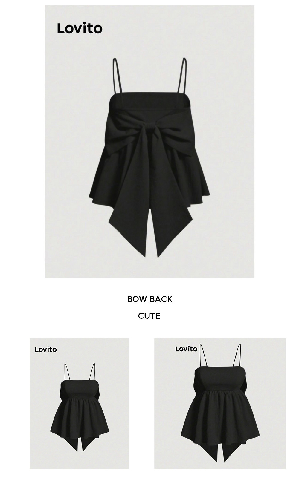 Lovito Cute Tank Top Plain Bow Back Tank Top for Women LNE54602 ...