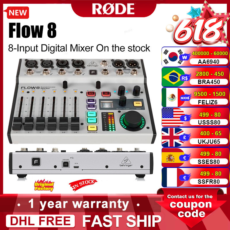 BEHRINGER flow 8 8-Input Digital Mixer 2 FX Processors and USB/Audio ...