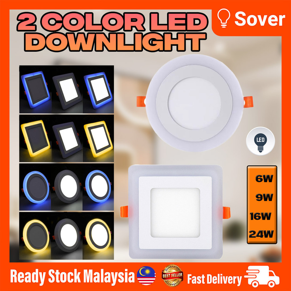2 Color LED Recessed Down Light 24W,16W,9W,6W Round or Square , Blue or ...