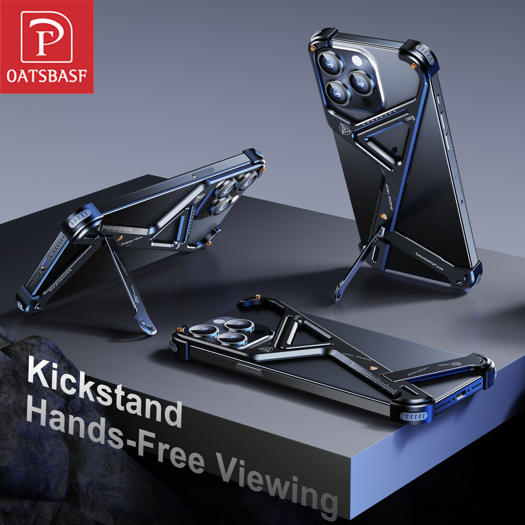 OATSBASF Metal Magnetic Geometry Phone Case with Stand for 15 Pro max ...