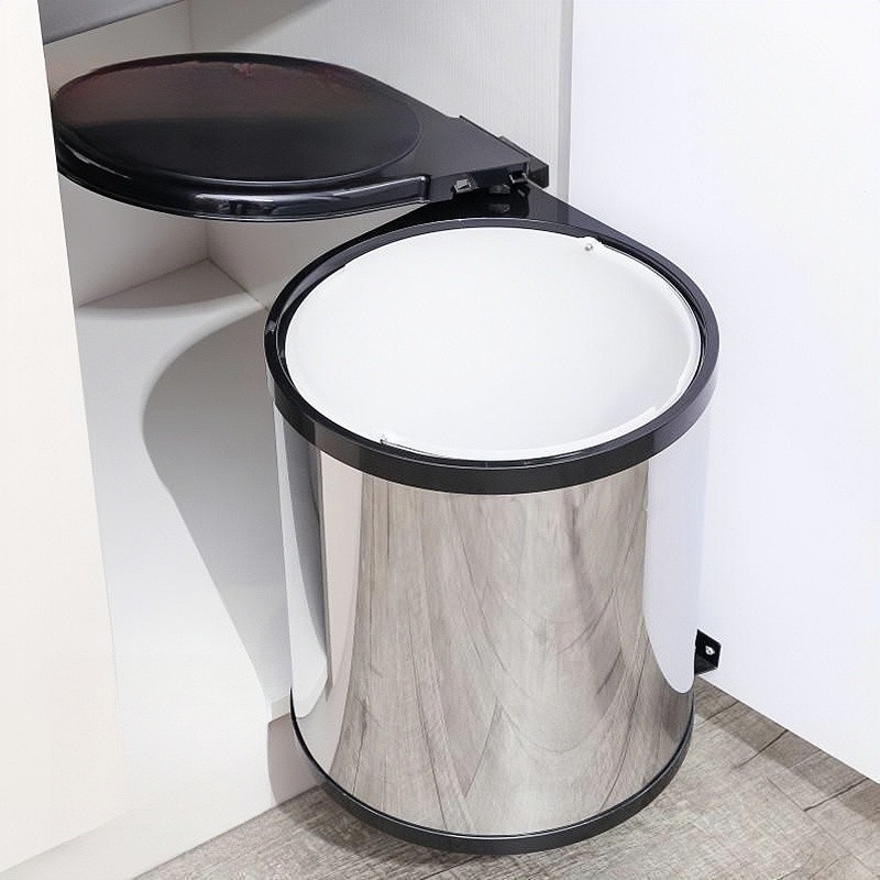 Round Rotate Dustbin 8L/Stainless Steel Dustbin/Auto Soft Close/Kitchen ...