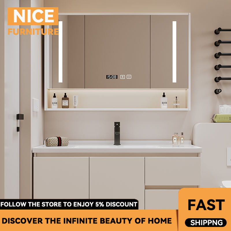 2024 New Cream Style Bathroom Cabinet Smart LED Vanity Basin Large ...