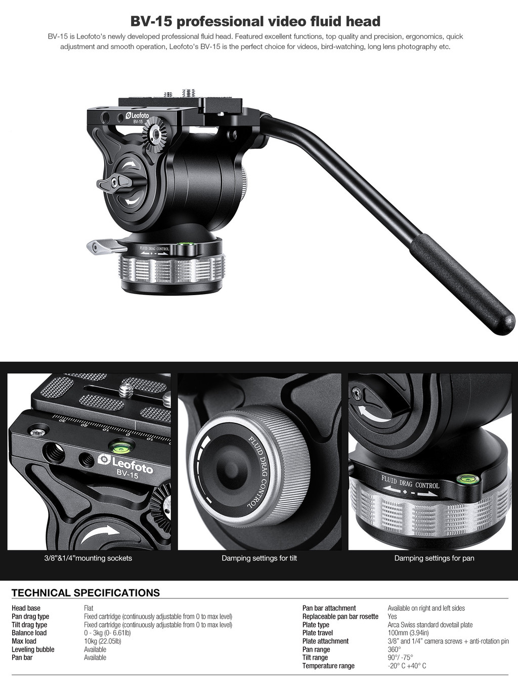 Leofoto BV-10/15/20 Fluid Video Head with Quick Release Plate | Shopee ...