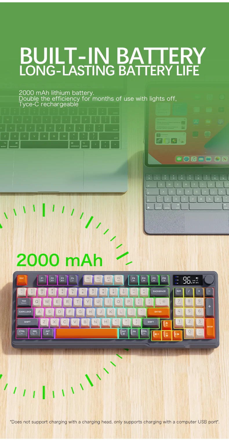 ZIYOULANG M96 Wireless RGB Keyboard 2.4G & Bluetooth Dual Mode Battery ...