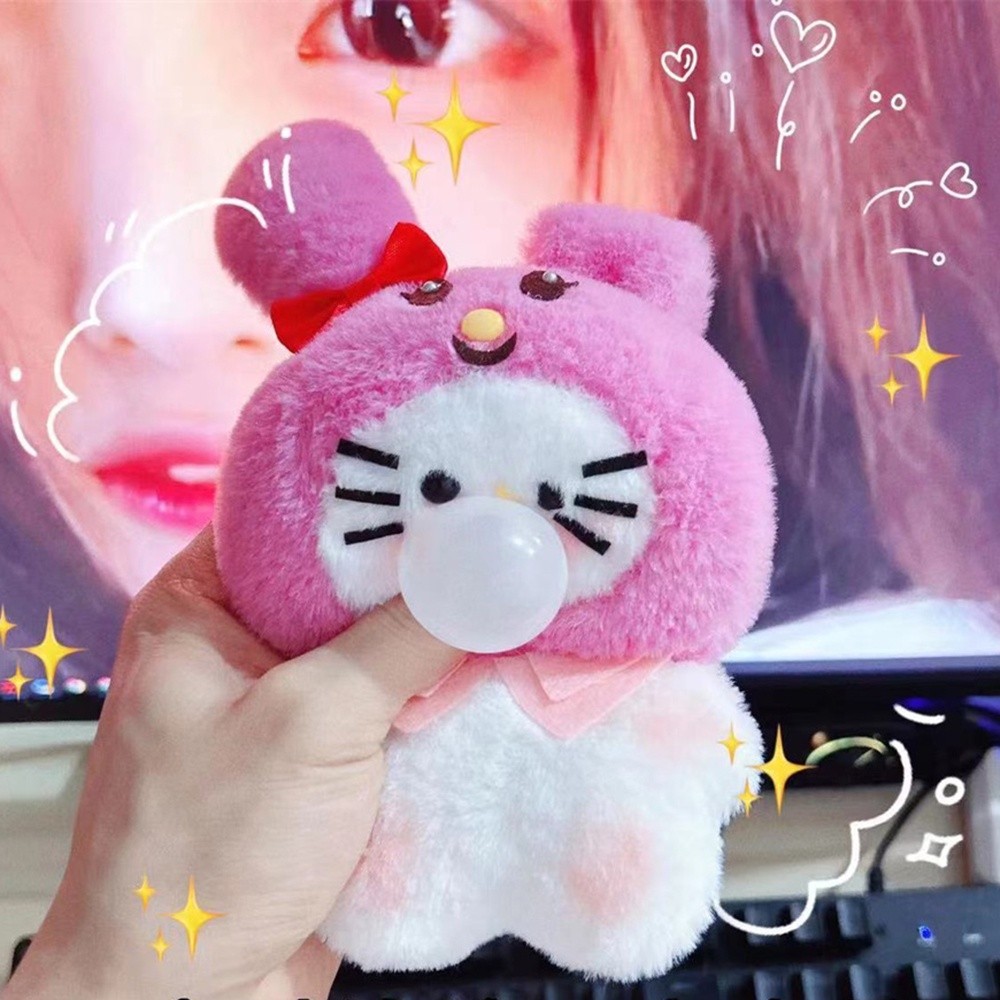 XIJING DIY Handmade Squeaking Plush KT Cat Bubble Spitting Doll ...