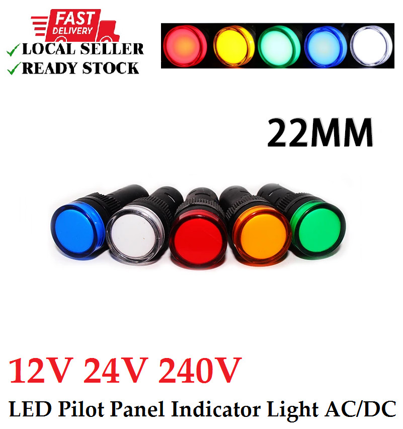 LED Pilot Panel Indicator Light/Pilot Lamp AC/DC 22mm 12V 24V 240V ...