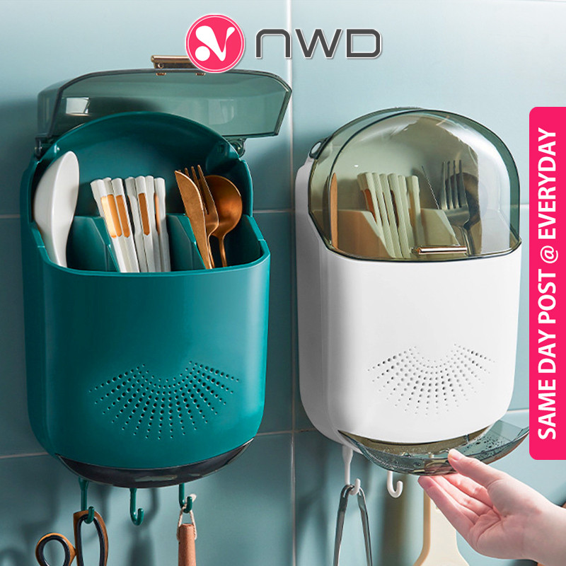 SPACE SAVER 》 Wall Mounted Cutlery Storage Box Chopsticks Cage Spoon ...