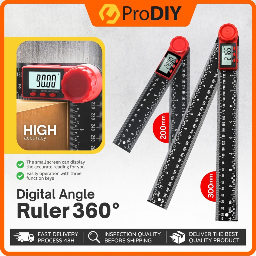 2-IN-1 Digital Angle Ruler 360 Goniometer 200mm 300mm Plastic Measurement Display Screen ...