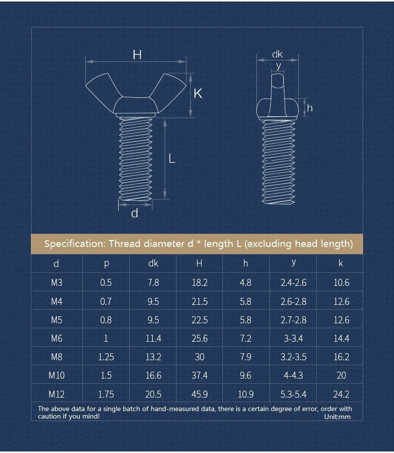 M3 M4 M5 M6 M8 M10 M12 A2-70 304 Stainless Steel Hand Tighten Screws Butterfly Bolt Wing Thumb ...