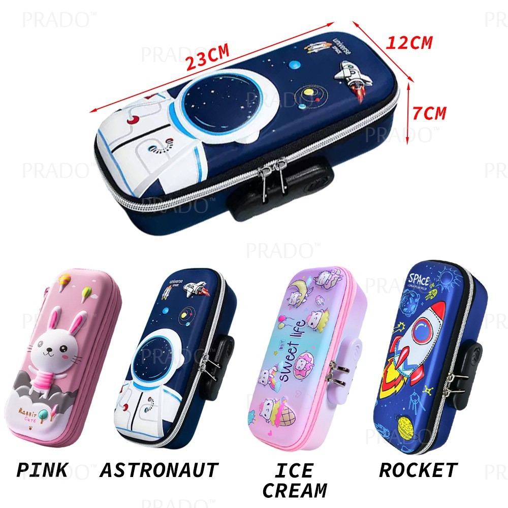 PRADO Cartoon 3D Pencil Case with Password Lock Waterproof Large Pencil ...