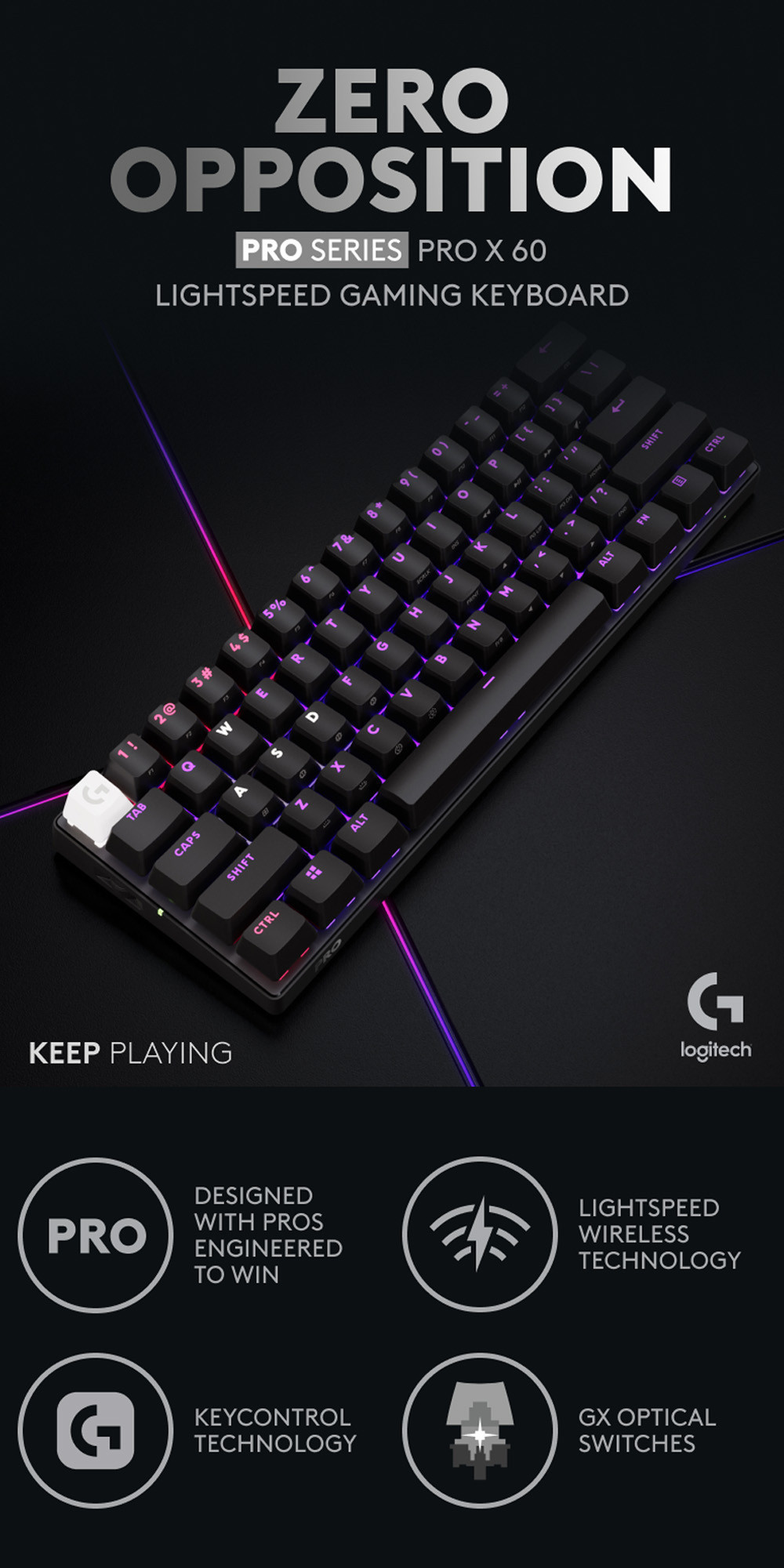 Logitech G PRO X 60 LIGHTSPEED Wireless Gaming Keyboard, Ultra Compact ...