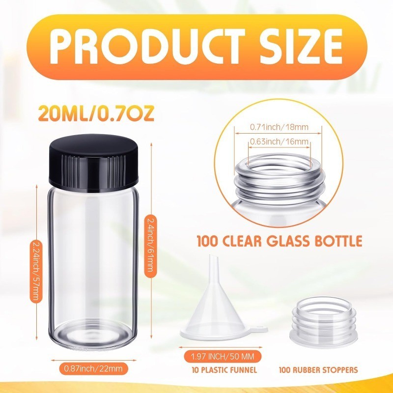 100 Pack 20 ml Glass Vials Clear Small Empty Glass Sample Bottles with ...