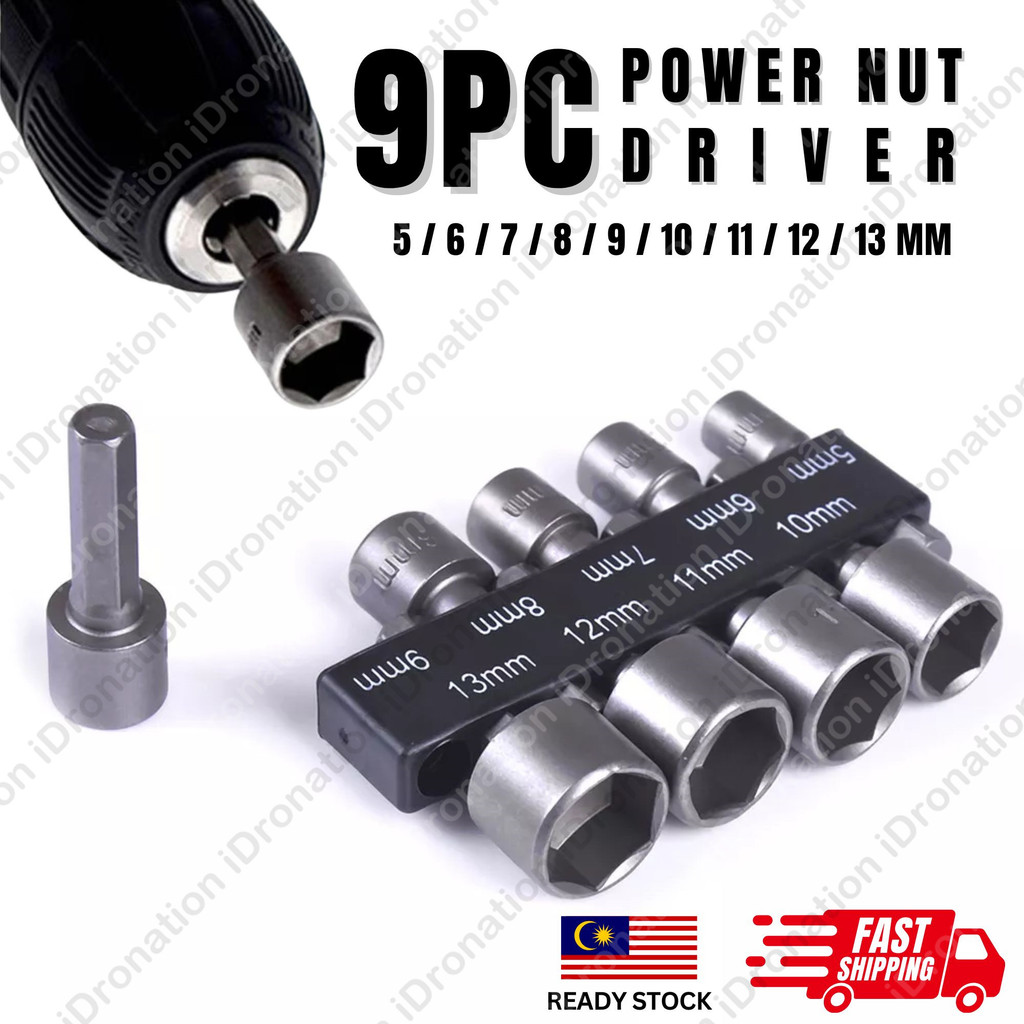 9pc 9pcs 5-13mm Power Nut Bolt Driver Drill Tool Bit Bits Adapter 1/4 ...