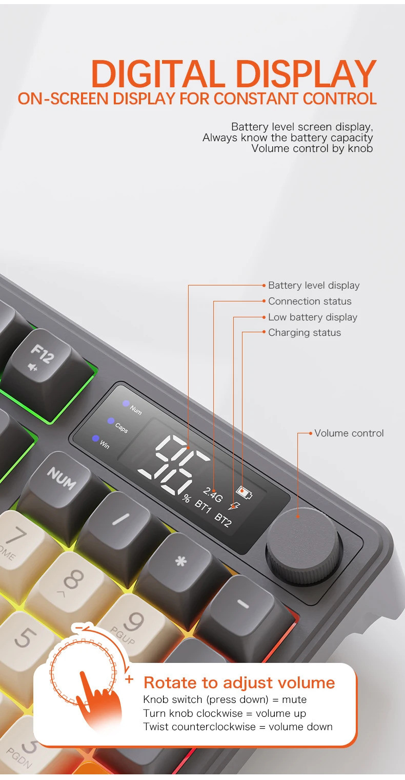 ZIYOULANG M96 Wireless RGB Keyboard 2.4G & Bluetooth Dual Mode Battery ...