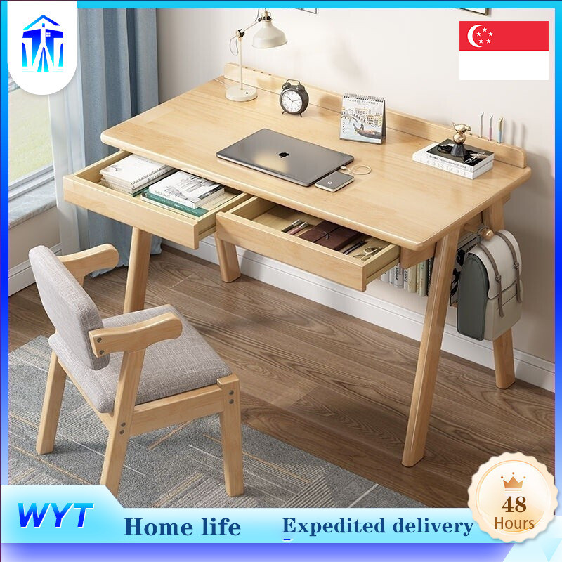 Study Table Simple Bedroom Solid Wood Computer Table With Drawers Home ...