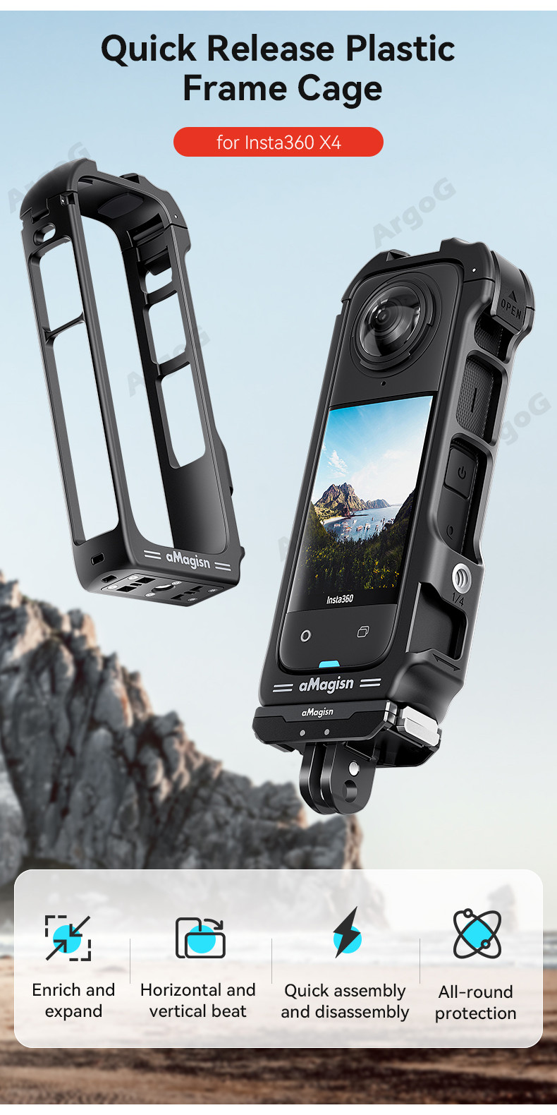 aMagisn Plastic Frame Cage for Insta360 X4 With Quick Release Mount ...