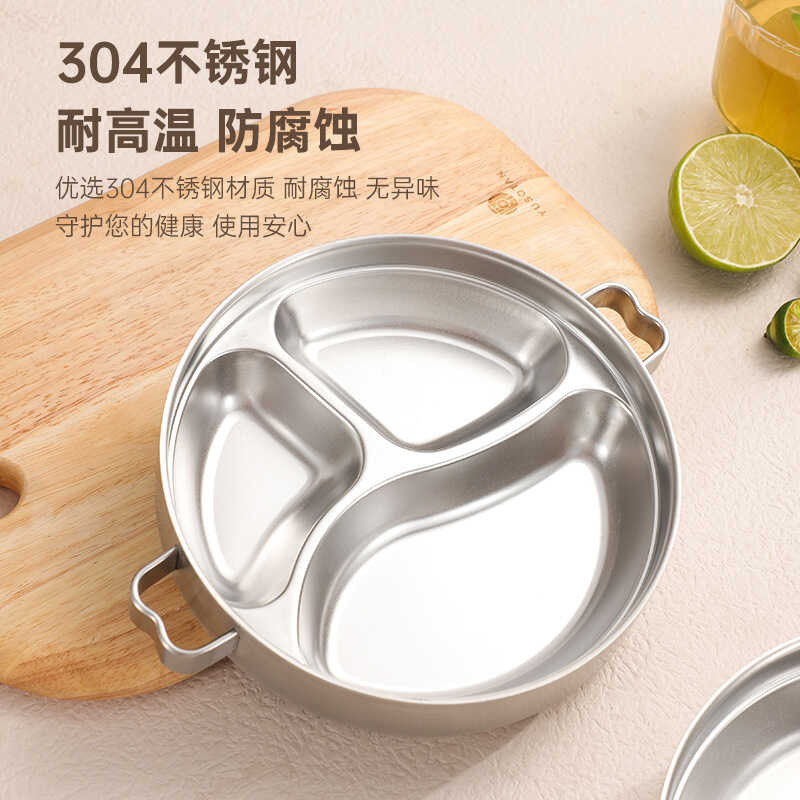 304 Stainless Steel Dinner Plate Round Fast Food Plate Double-Layer ...