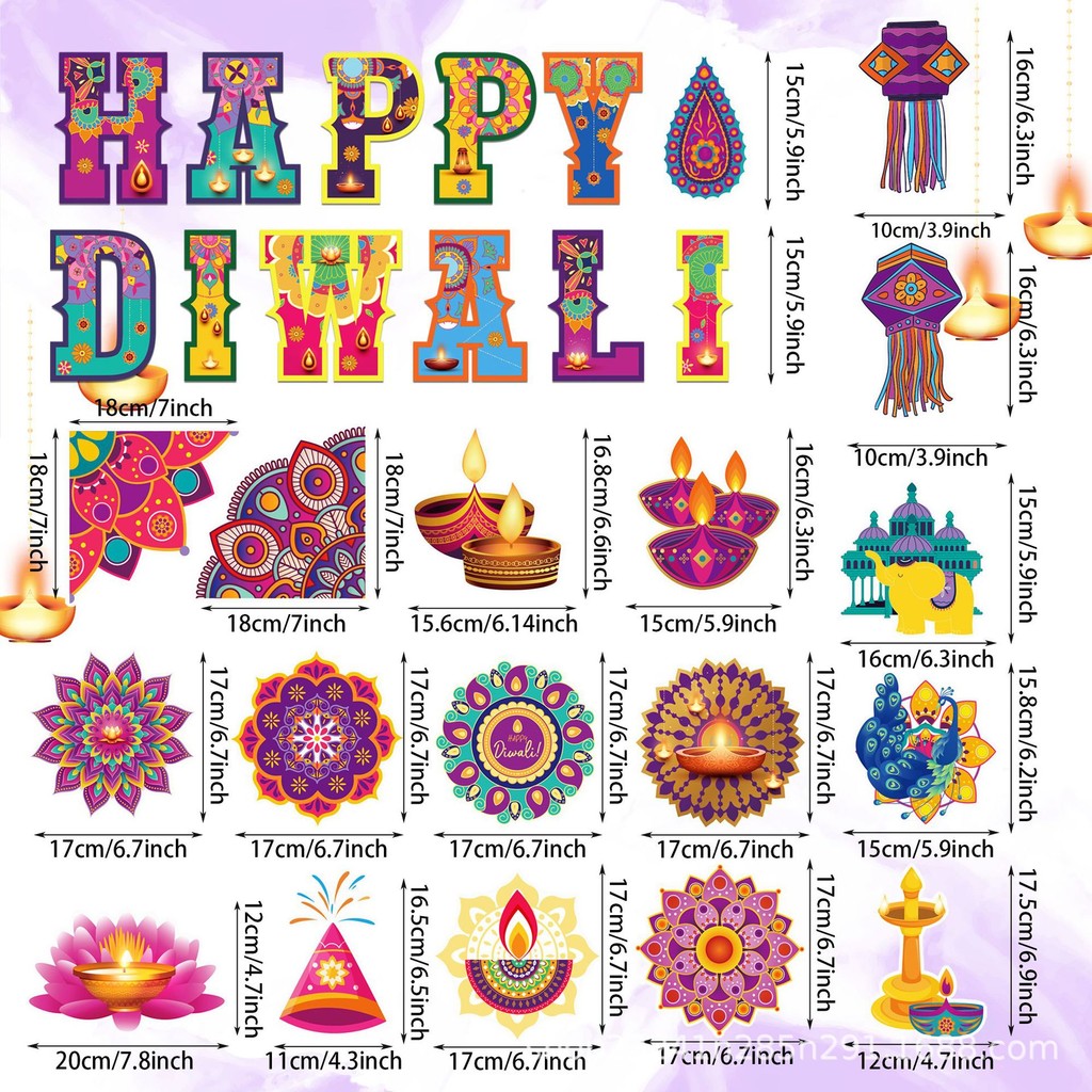 46pcs/Set HAPPY DIWALI Party Wall Stickers Paper Cards Photography ...