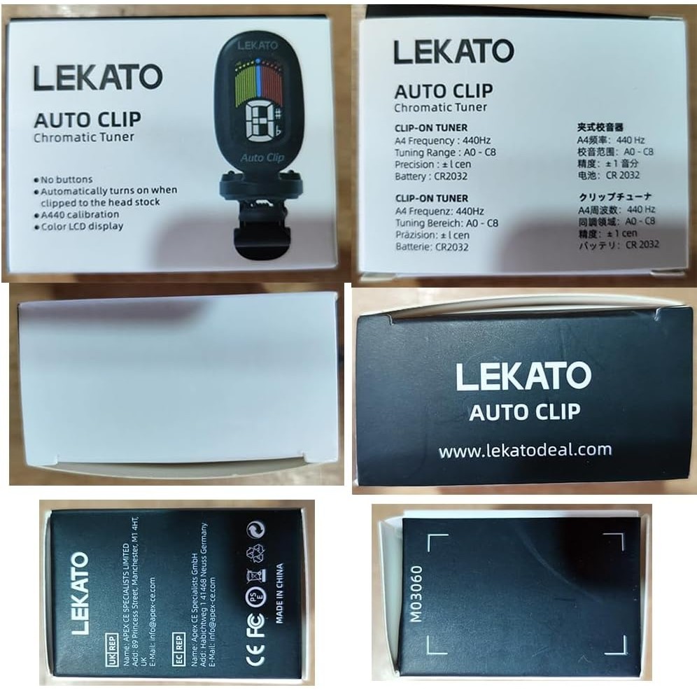 LEKATO Auto-Clip Chromatic Tuner Clip-On Guitar Tuner with Color LCD ...