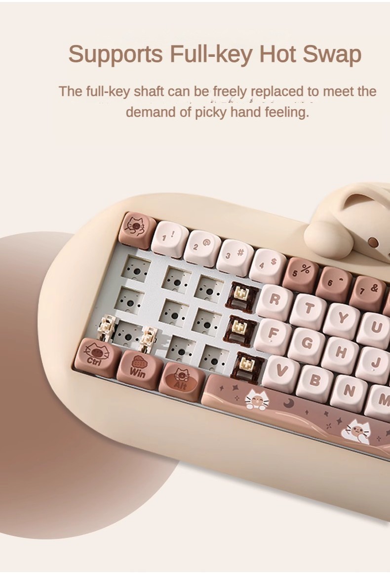 Pink Cute C68 Cat Silicone Keyboard Three-mode Bluetooth 2.4g Wired Hot ...