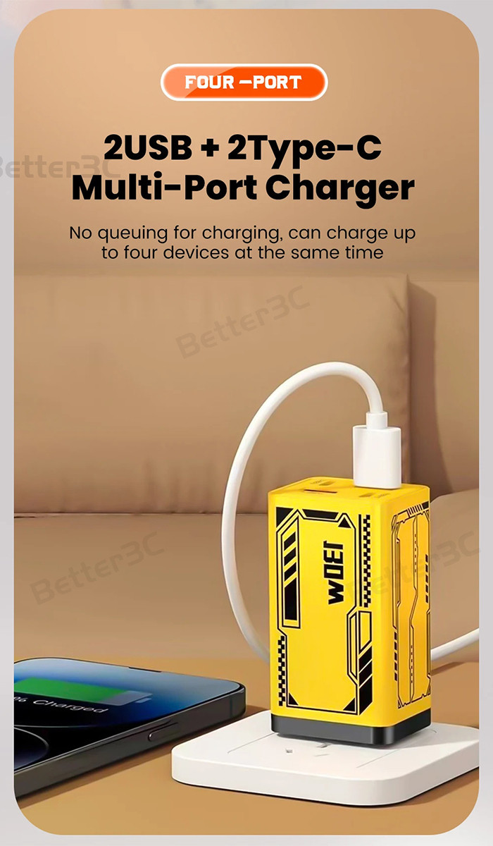 200W Multi Ports Mech Wind GaN Charger EU/US/UK Plug Wall Charger ...